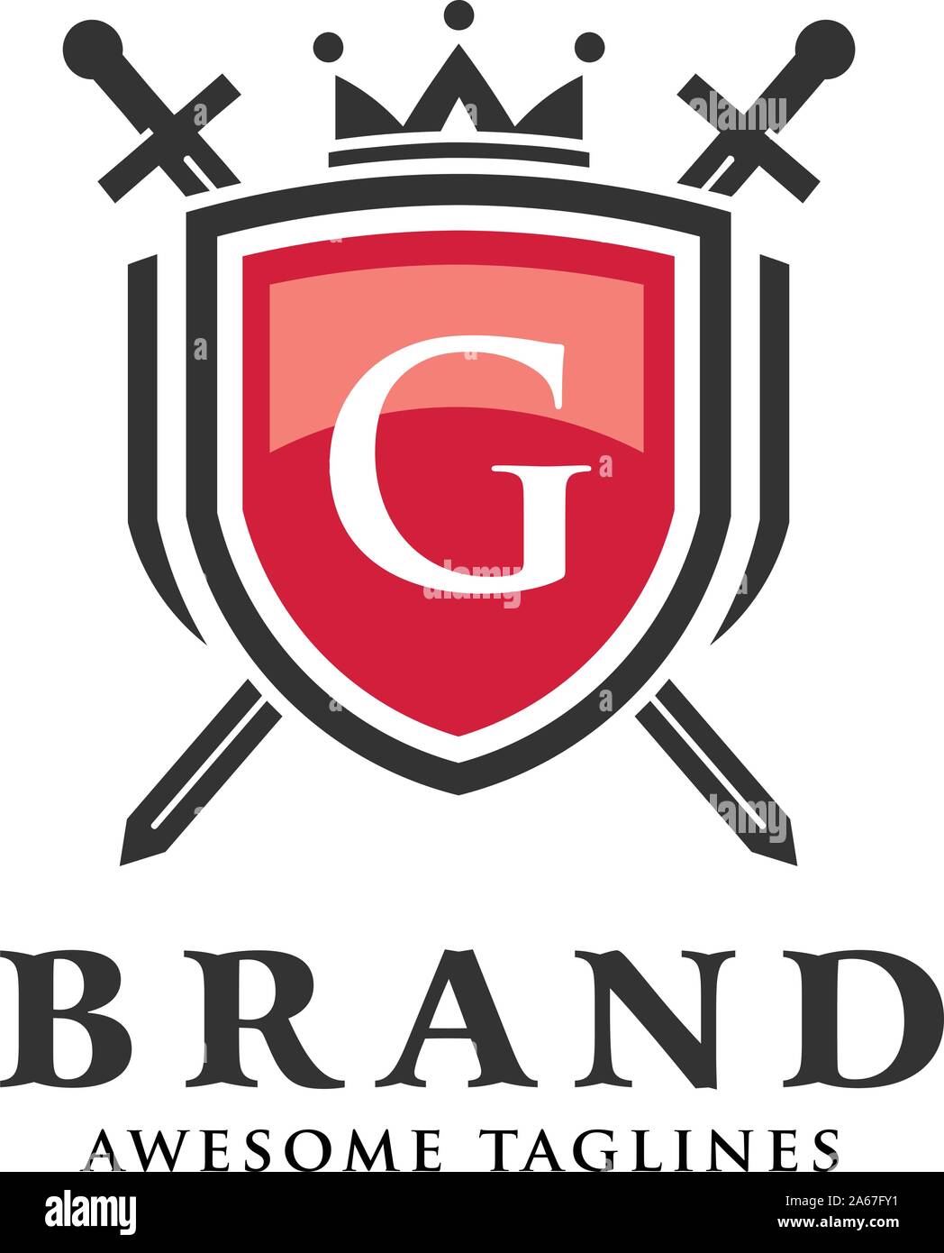 letter G with two crossed swords,shield with crown logo for uses as ...