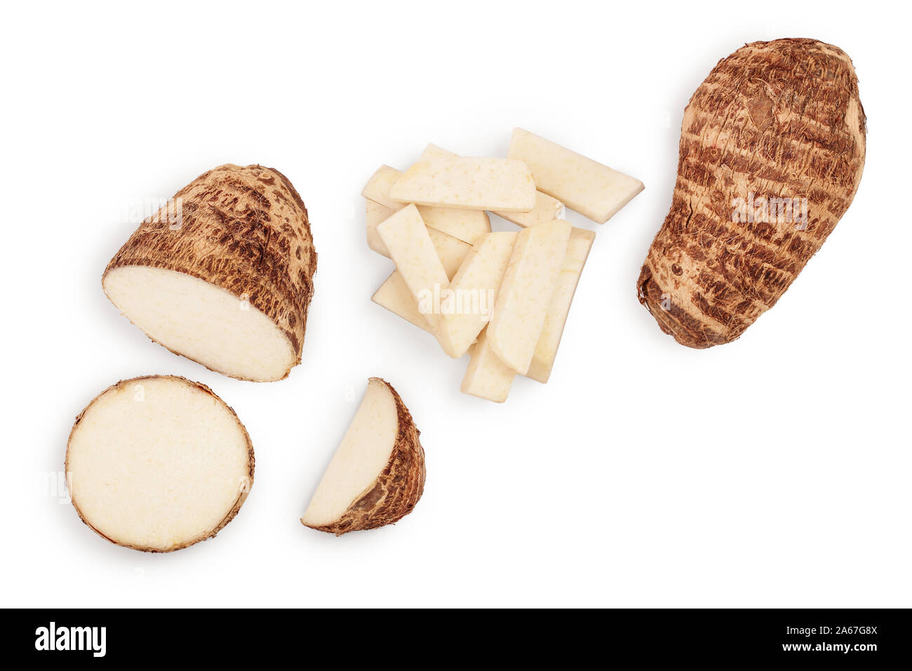 fresh taro root isolated on white background with copy space for your ...