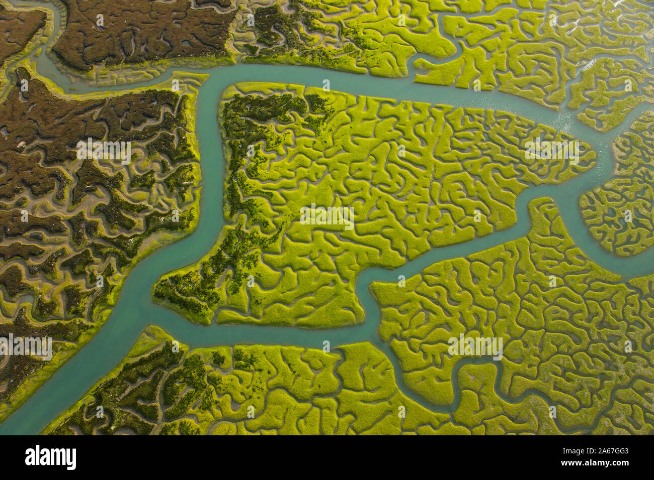 Aerial view on marshlands, Bahia de Cadiz Natural Park. Costa de la Luz ...