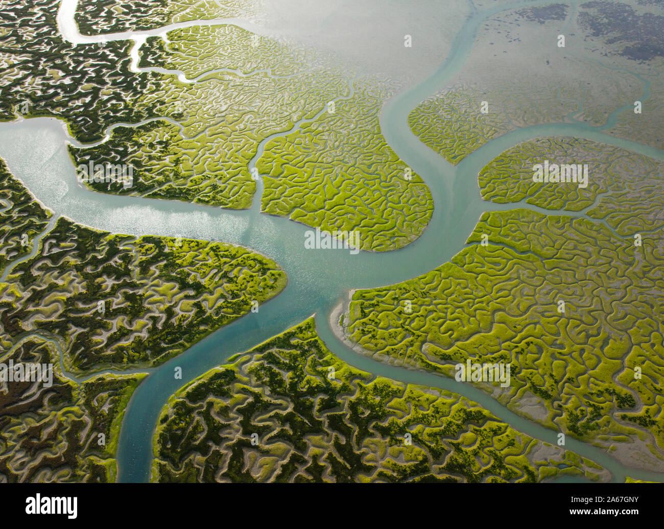 Aerial view on marshlands, Bahia de Cadiz Natural Park. Costa de la Luz ...