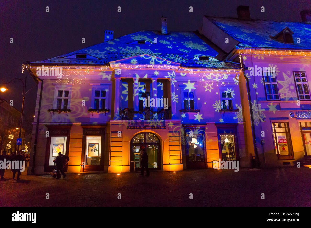 Christmas Market in Sibiu, Transylvania. Christmas Winter magic night ...