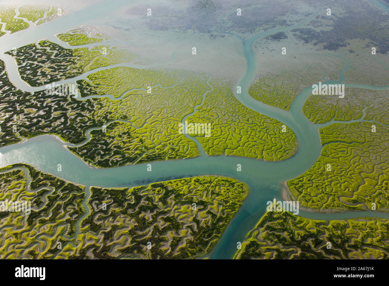 Aerial view on marshlands, Bahia de Cadiz Natural Park. Costa de la Luz ...