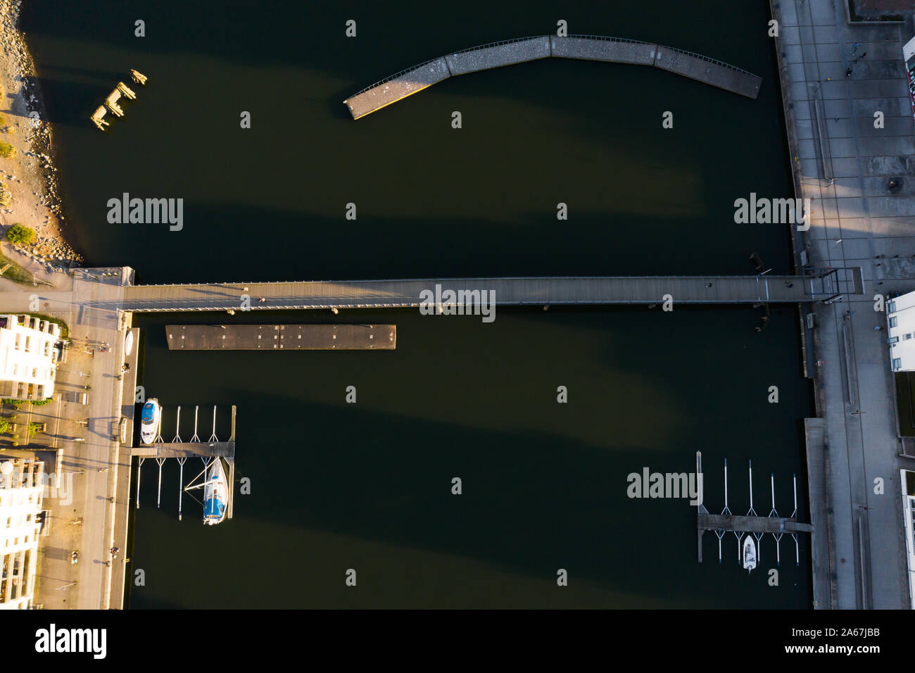 aerial view of bridge over water Stock Photo - Alamy
