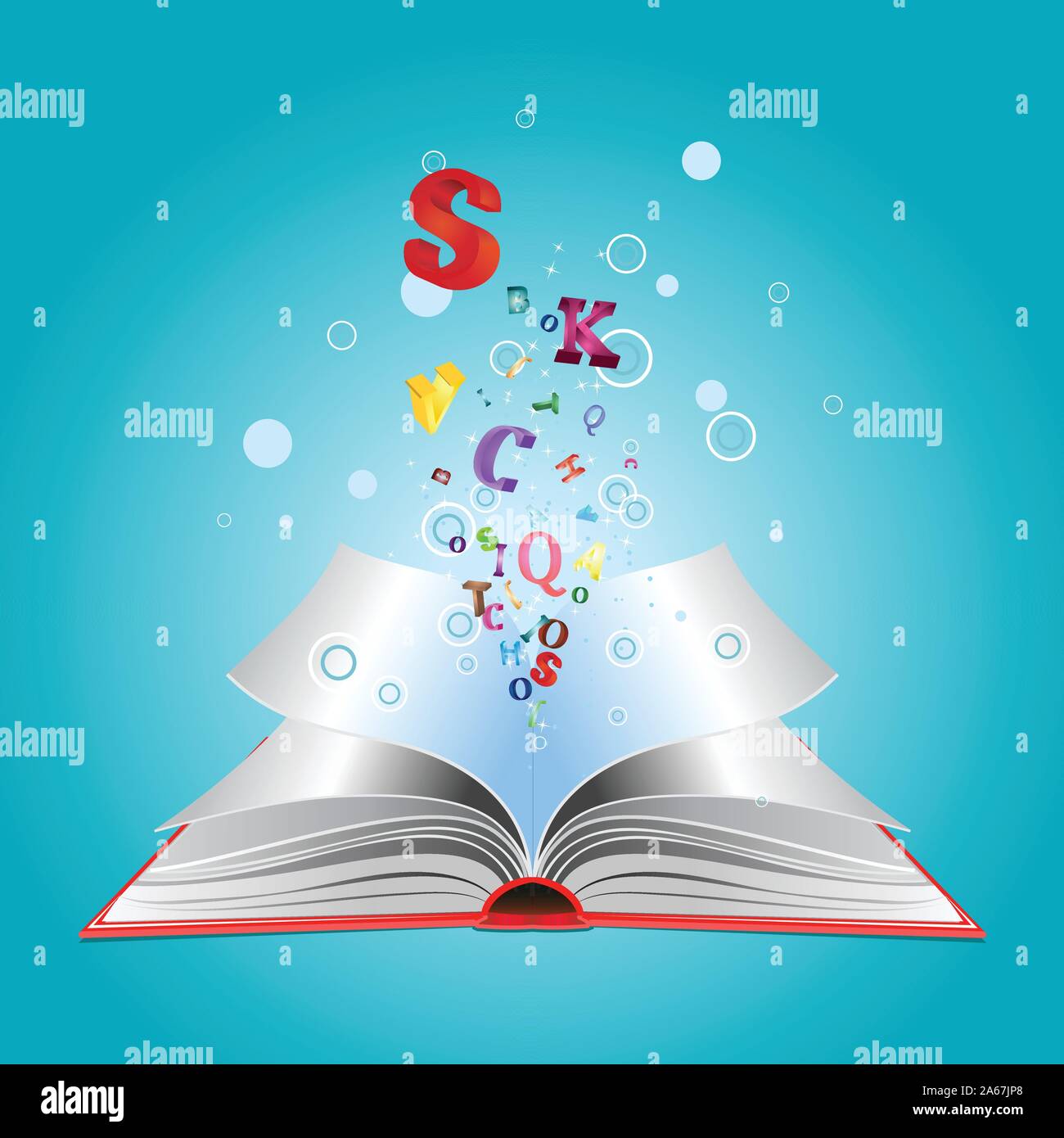 Open book with letters Stock Vector Images - Alamy