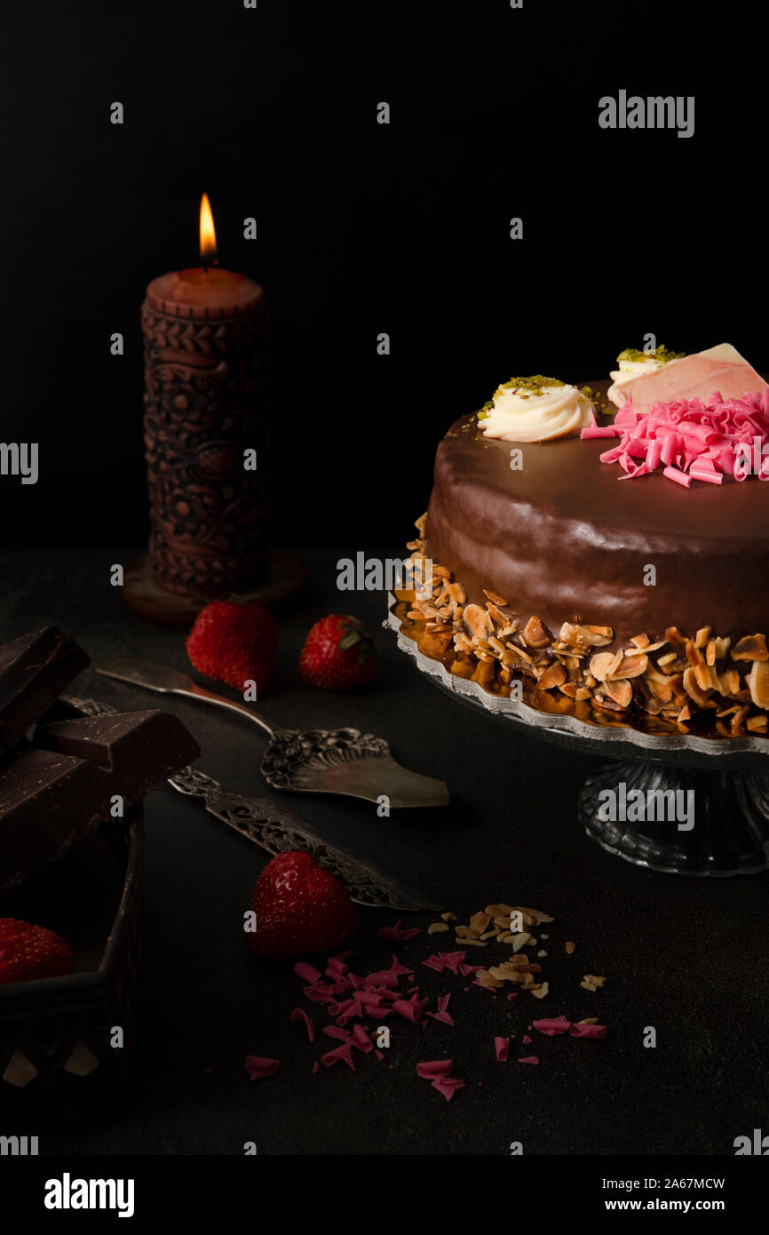 Birthday cake with strawberries and nuts Stock Photo - Alamy