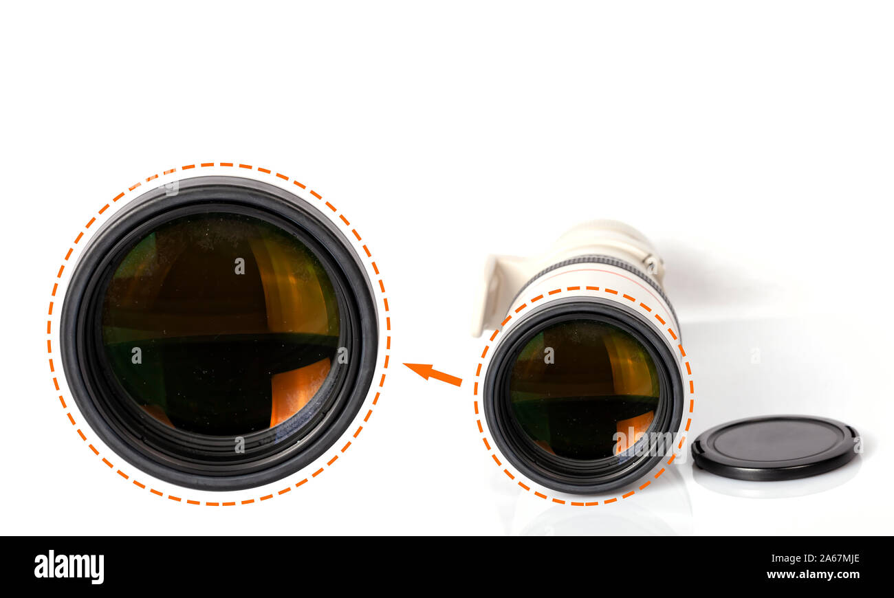 A dirty and fungus photo camera lens isolated on white Stock Photo - Alamy