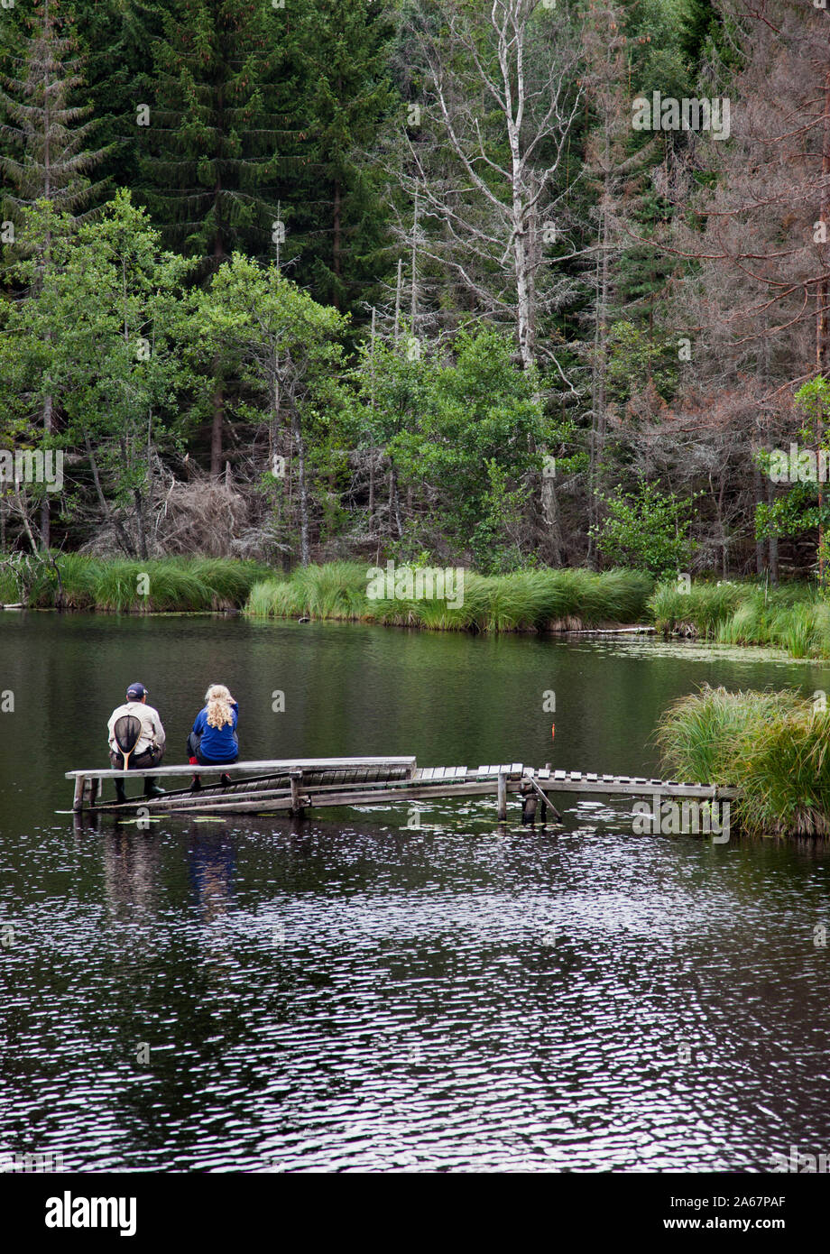 Girl fishing with her grandfather in a forest lake.Photo Jeppe ...