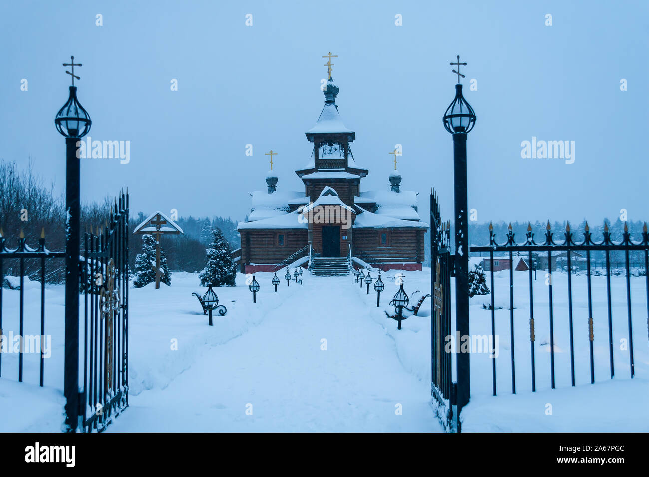 Moscow region, Russia, 01.22.2019. Rustic wooden Christian Church on ...