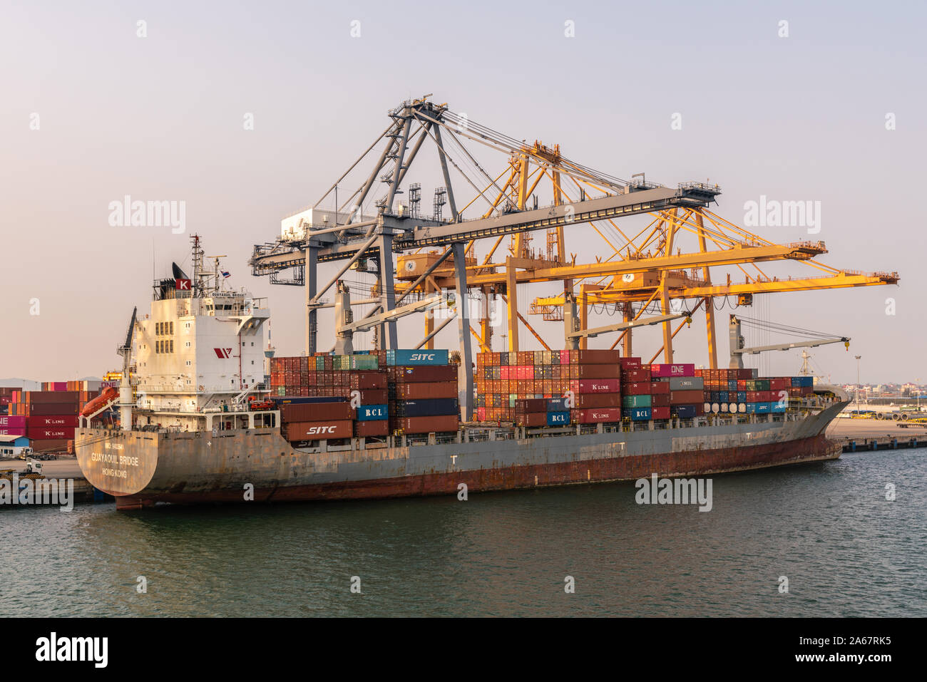 Laem Chabang seaport, Thailand - March 17, 2019: Paint demolished small ...