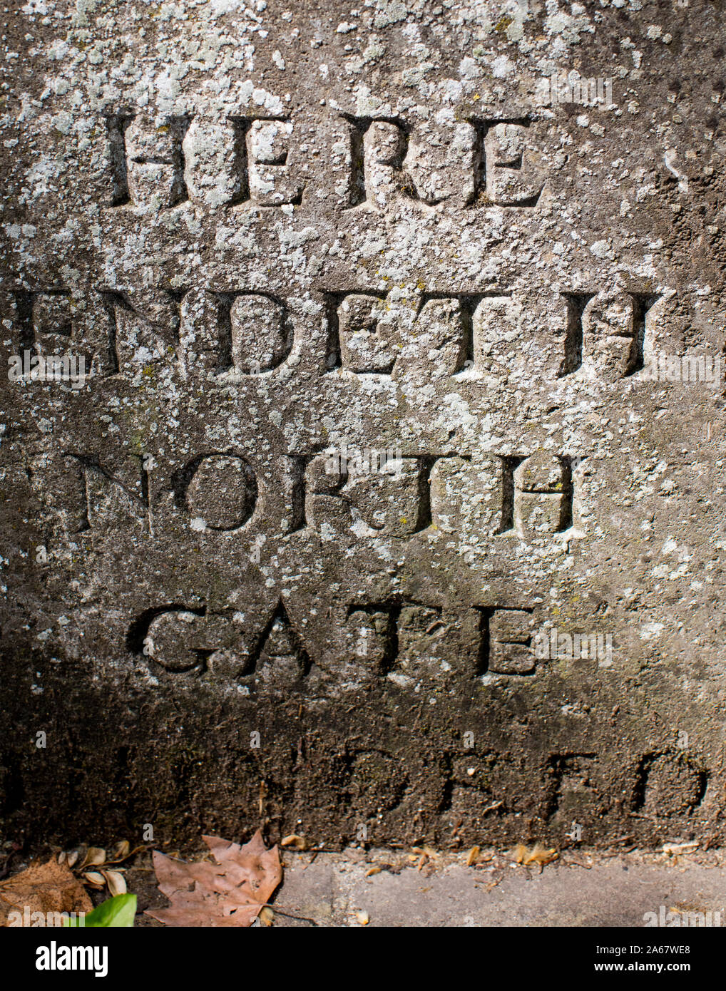 Inscription on gravestone in graveyard of St Mary Magdalen Church ...
