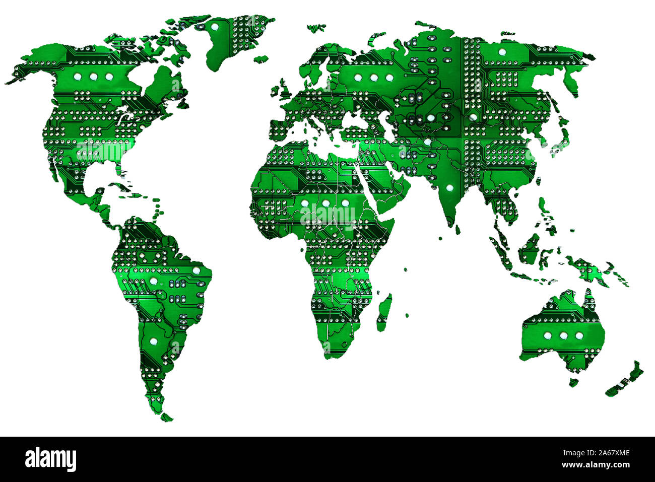 Technology concept. World map on main circuit board. 3D rendering Stock ...