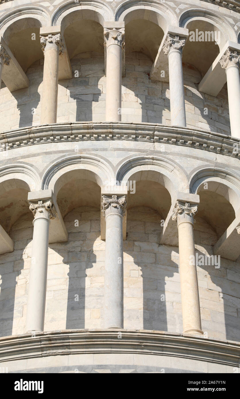 columns in classic style of leaning Tower of Pisa in Italy Europe Stock ...