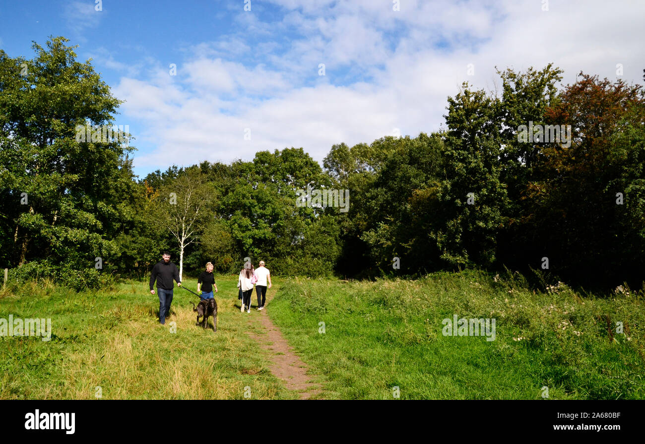 People walking with a dog at Burbage Common, Hinkley, Leicestershire ...
