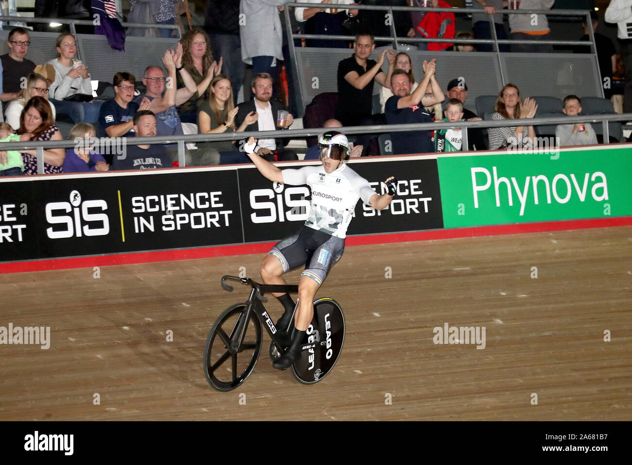 Germany's Maximilian Levy celebrates winning the 200m Time Trial race ...