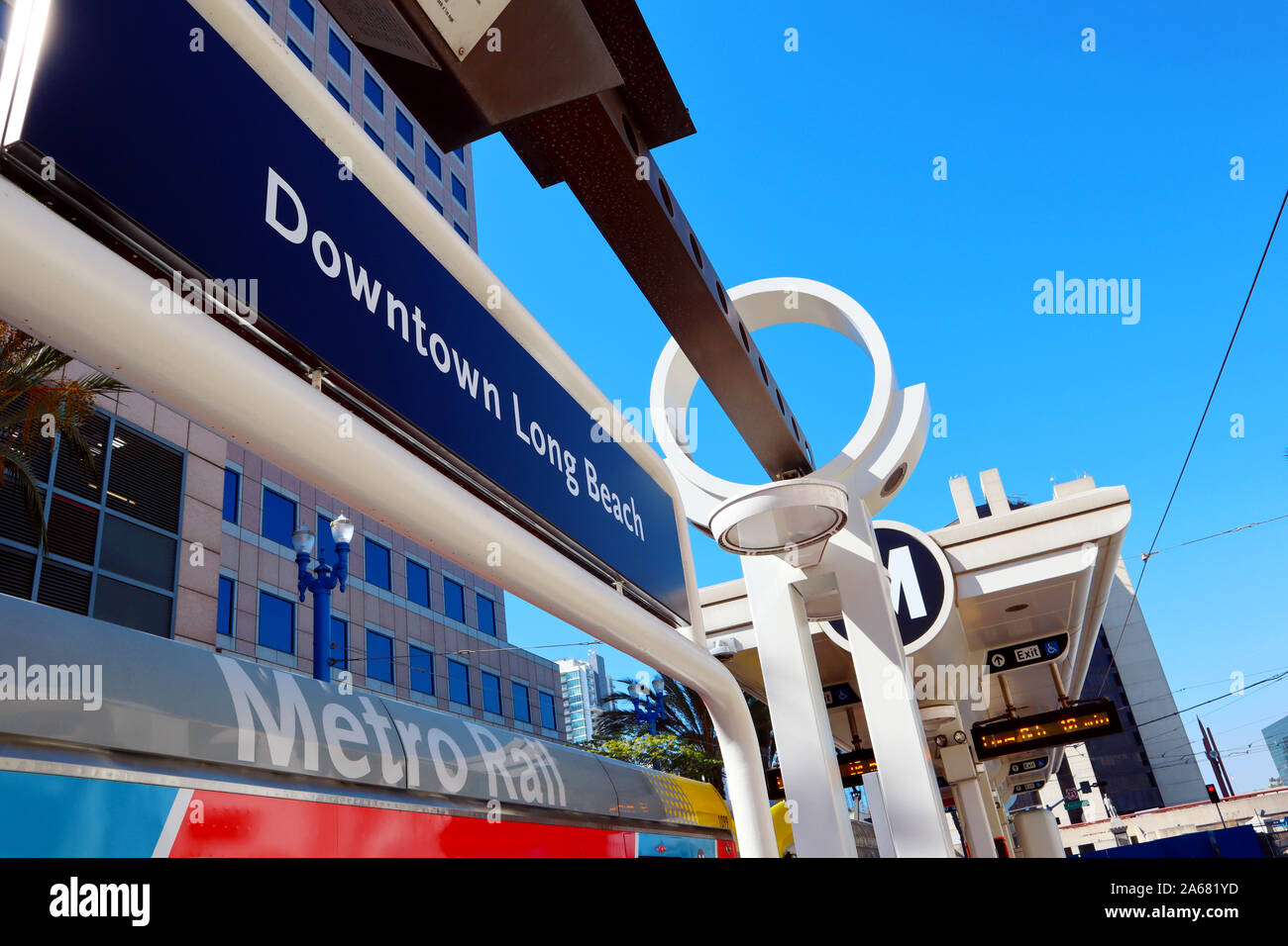 Downtown Long Beach Metro Station with Blue Line Metro Rail Train from ...