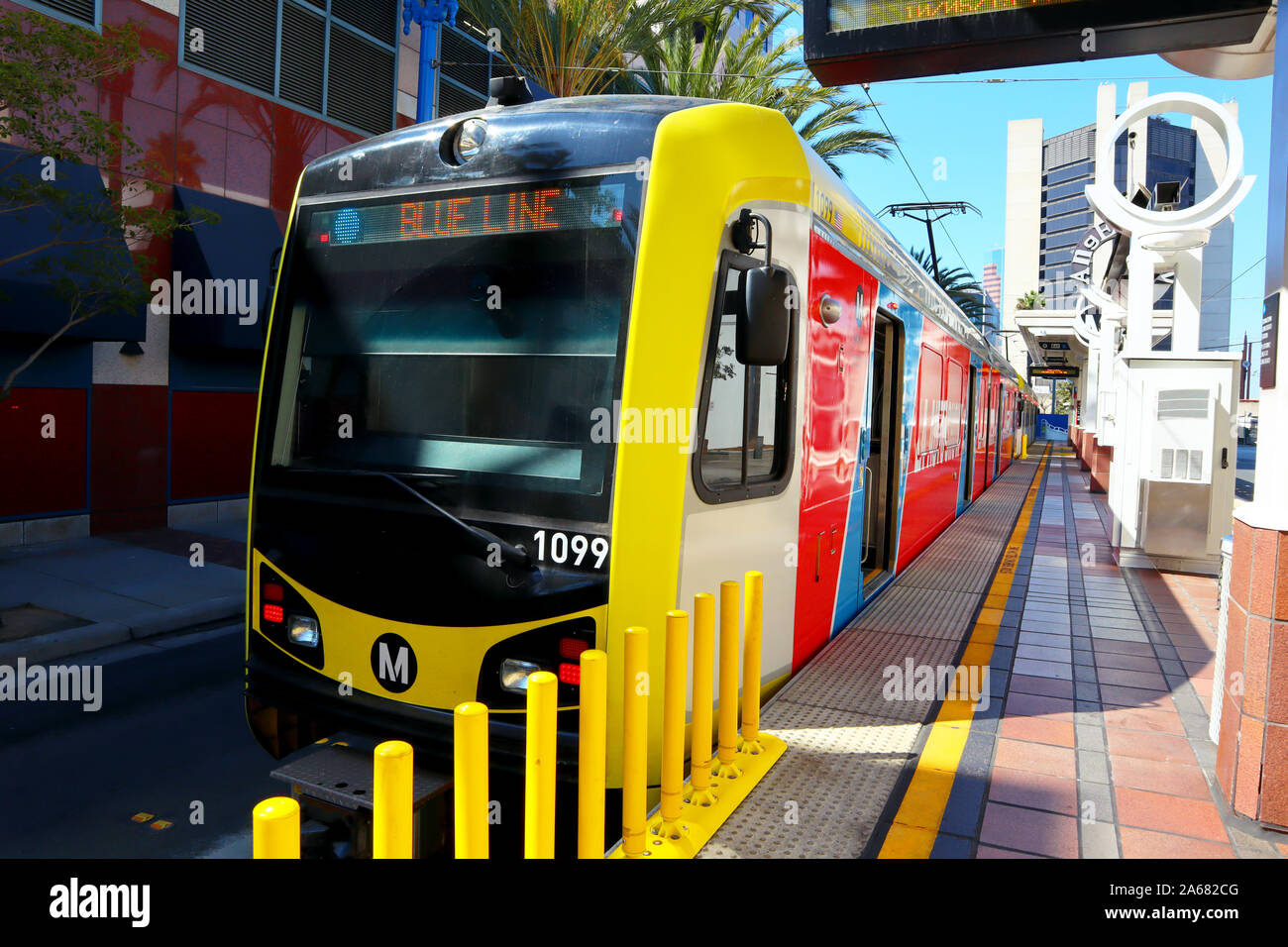 Downtown Long Beach Metro Station with Blue Line Metro Rail Train from ...
