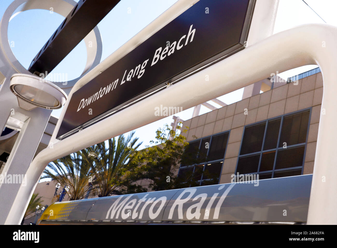 Downtown Long Beach Metro Station with Blue Line Metro Rail Train from ...