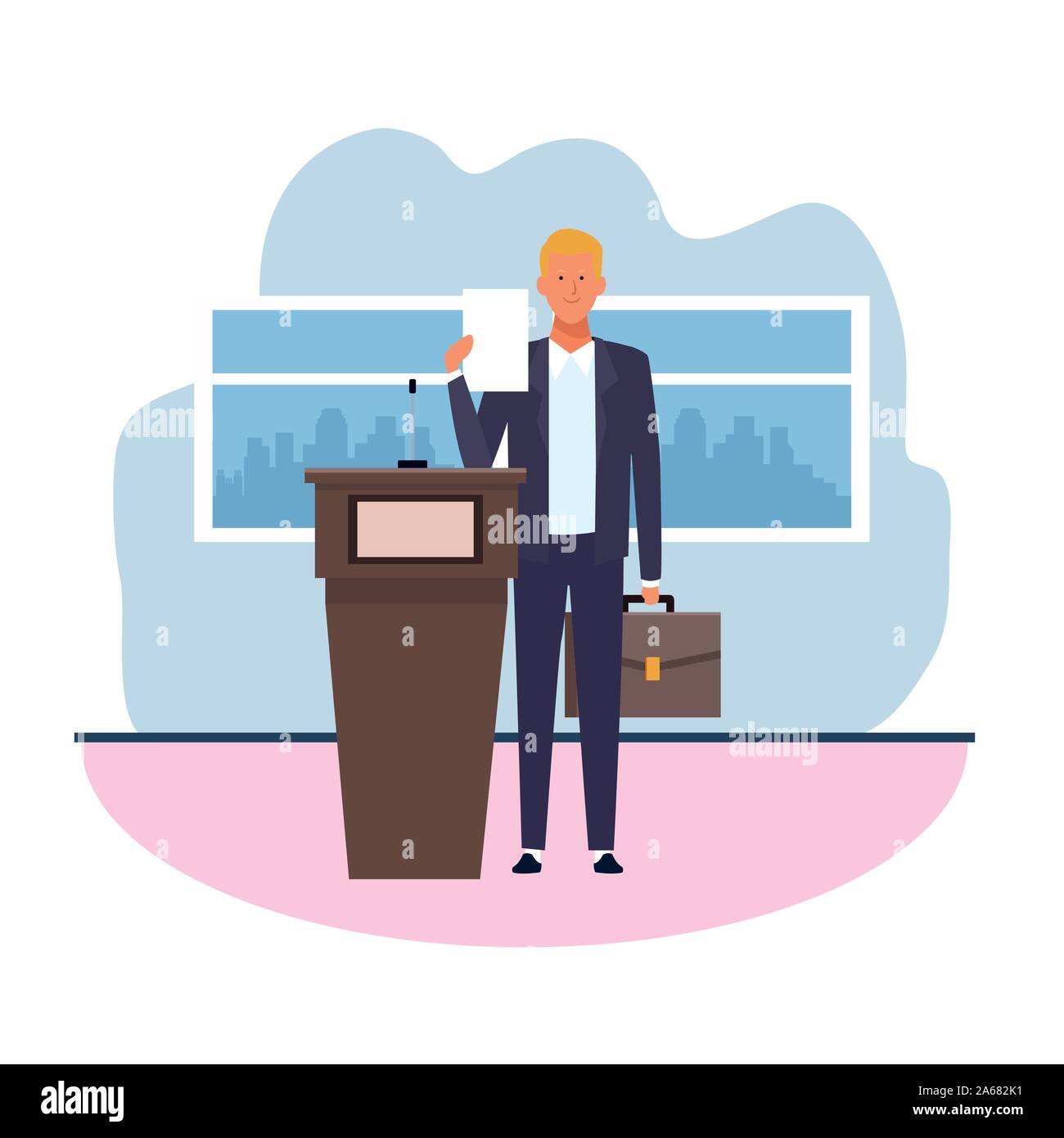 cartoon businessman and conference podium Stock Vector Image & Art - Alamy
