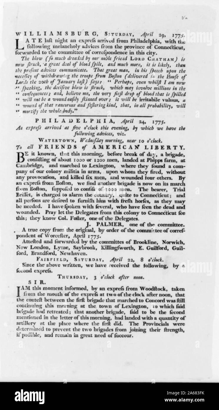 Williamsburg, Saturday, April 29, 1775 Stock Photo - Alamy