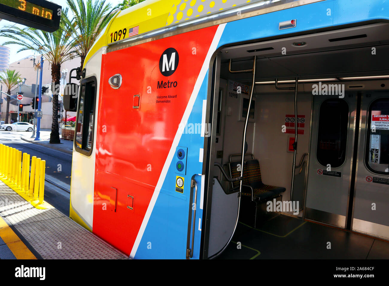 Downtown Long Beach Metro Station with Blue Line Metro Rail Train from ...