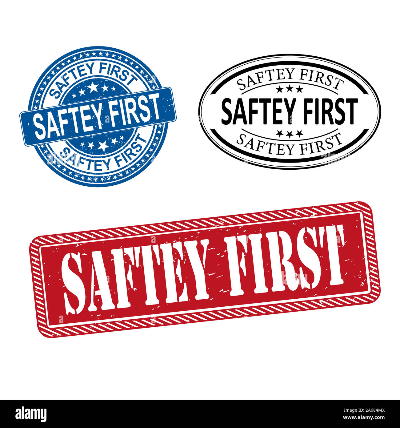 Stamp set with text safety first inside, illustration Stock Photo - Alamy