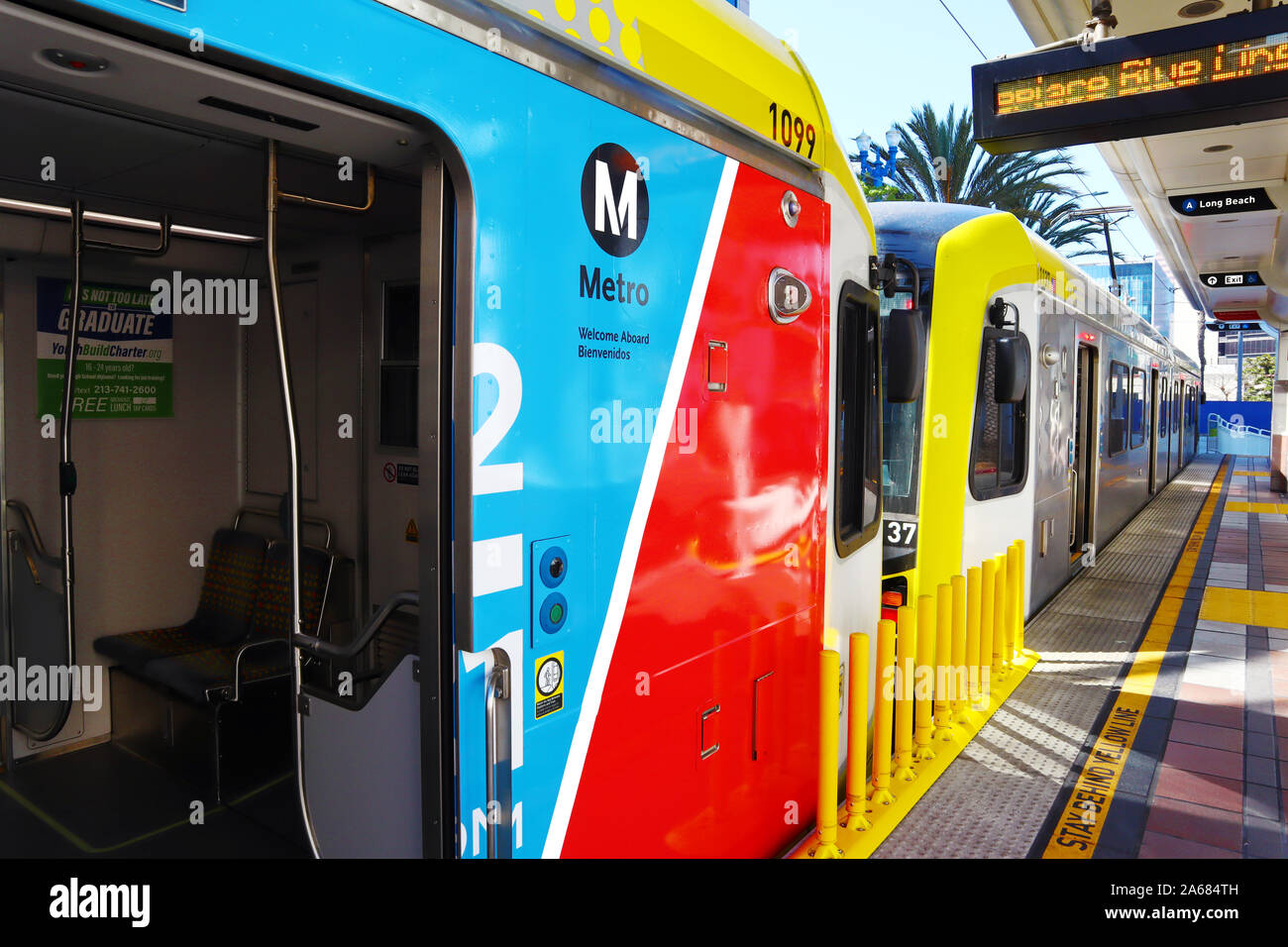 Downtown Long Beach Metro Station with Blue Line Metro Rail Train from ...