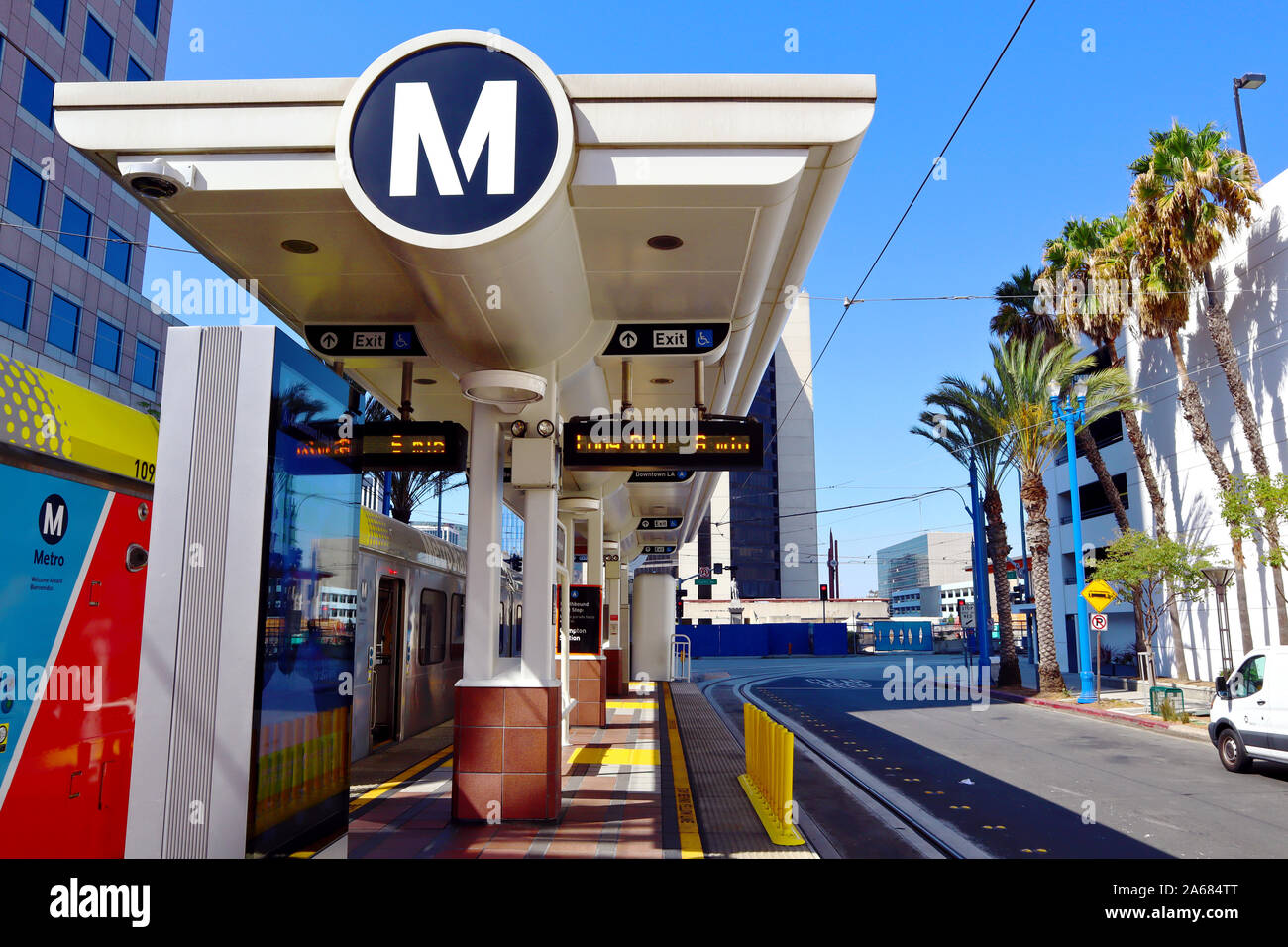 Downtown Long Beach Metro Station with Blue Line Metro Rail Train from ...