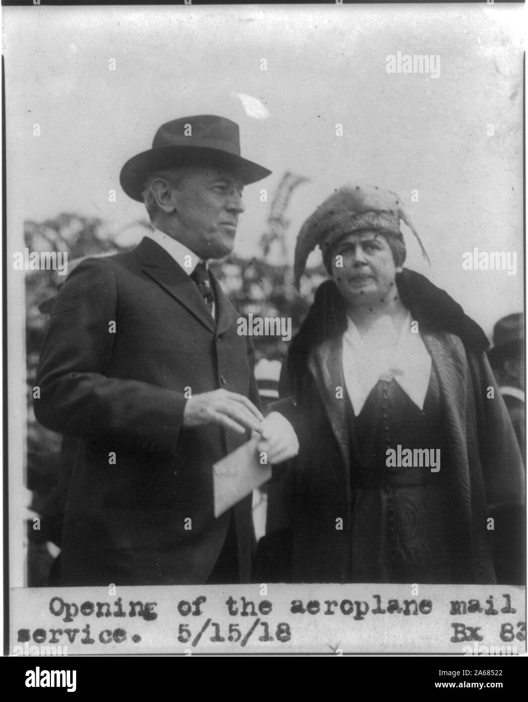Wilson & wife at the opening of the aeroplane mail service Stock Photo ...