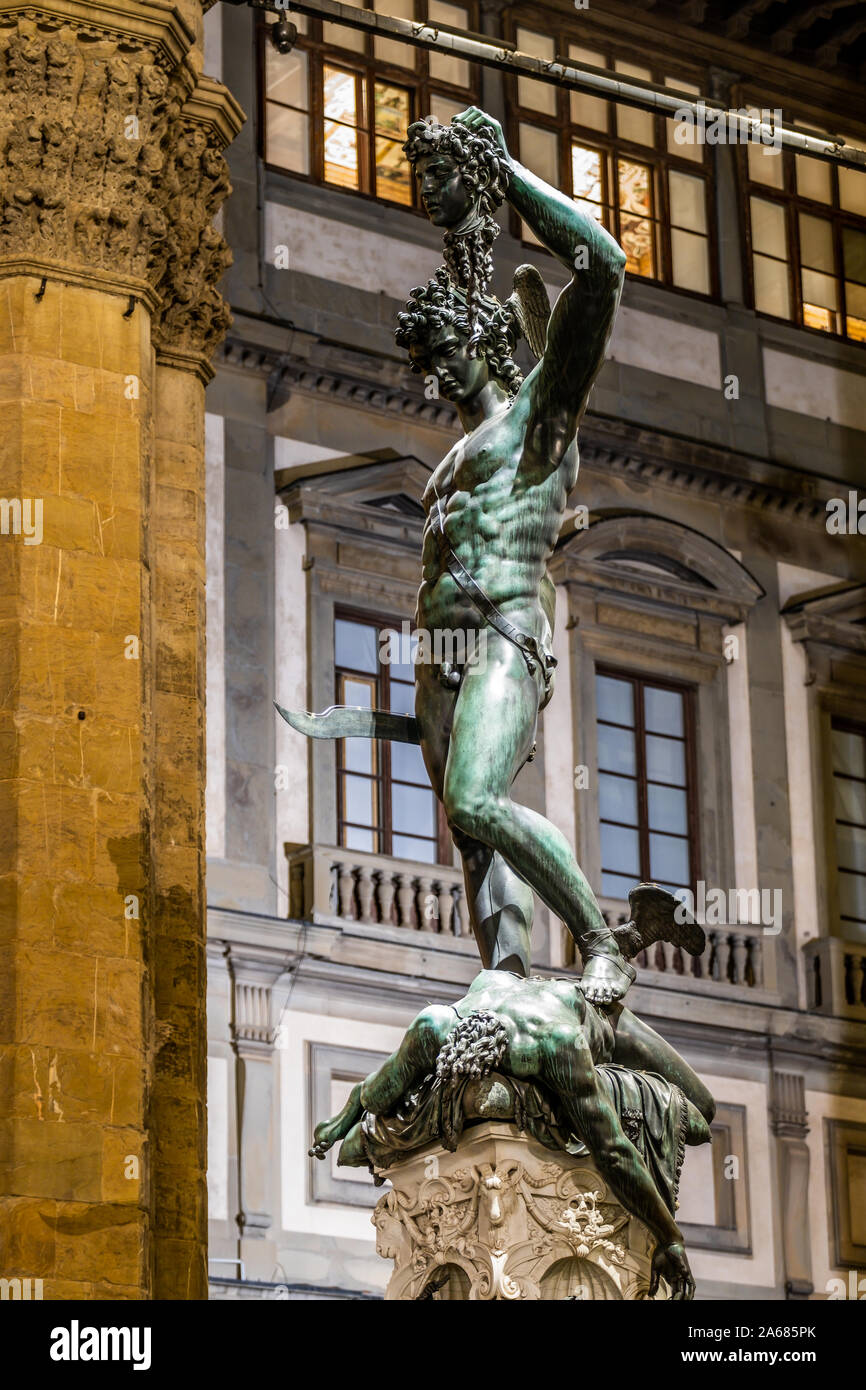 Bronze statue of Perseus holding the head of Medusa in Florence, Piazza ...