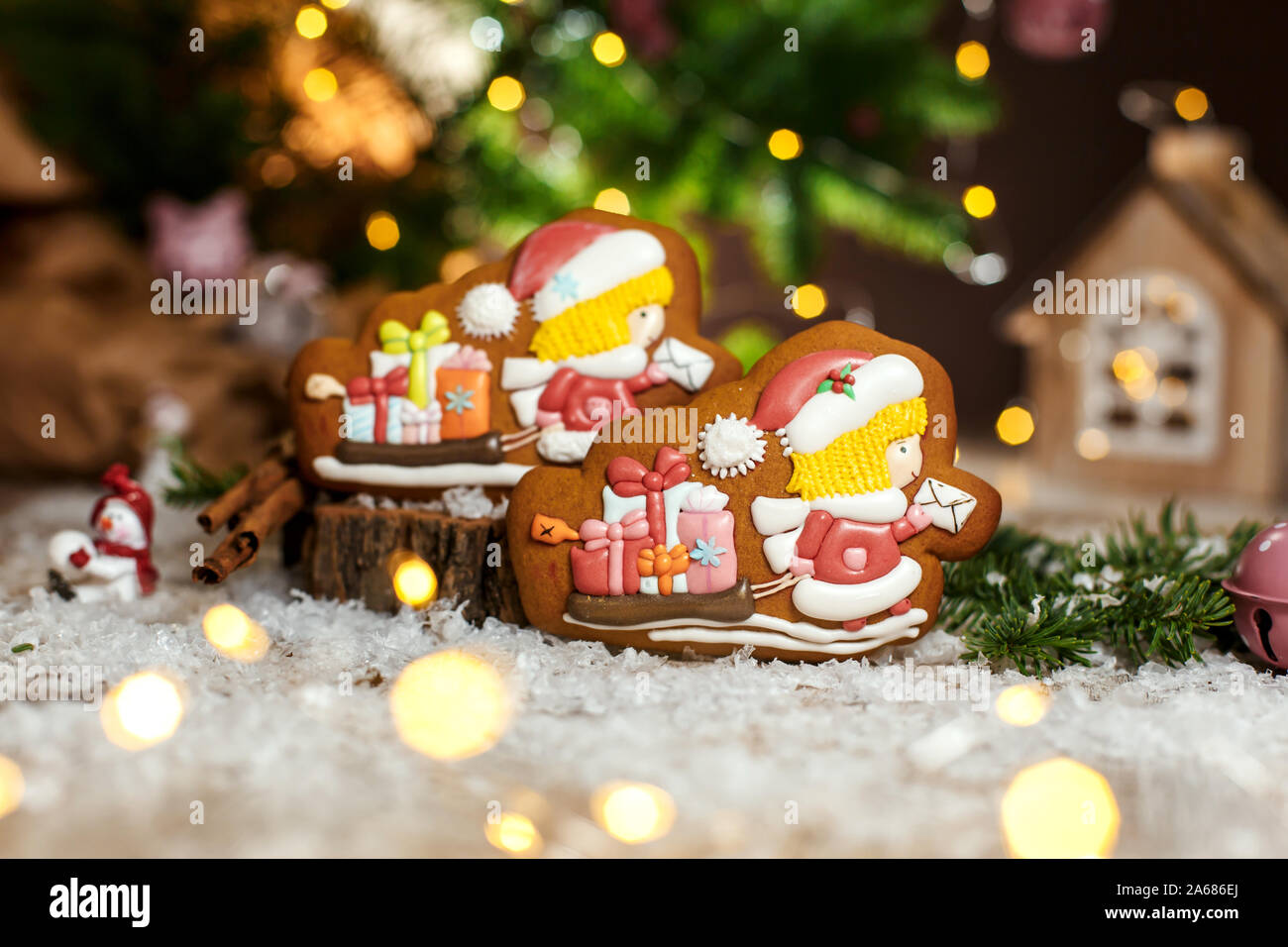 Holiday traditional food bakery. Gingerbread two chirstmas postman and ...