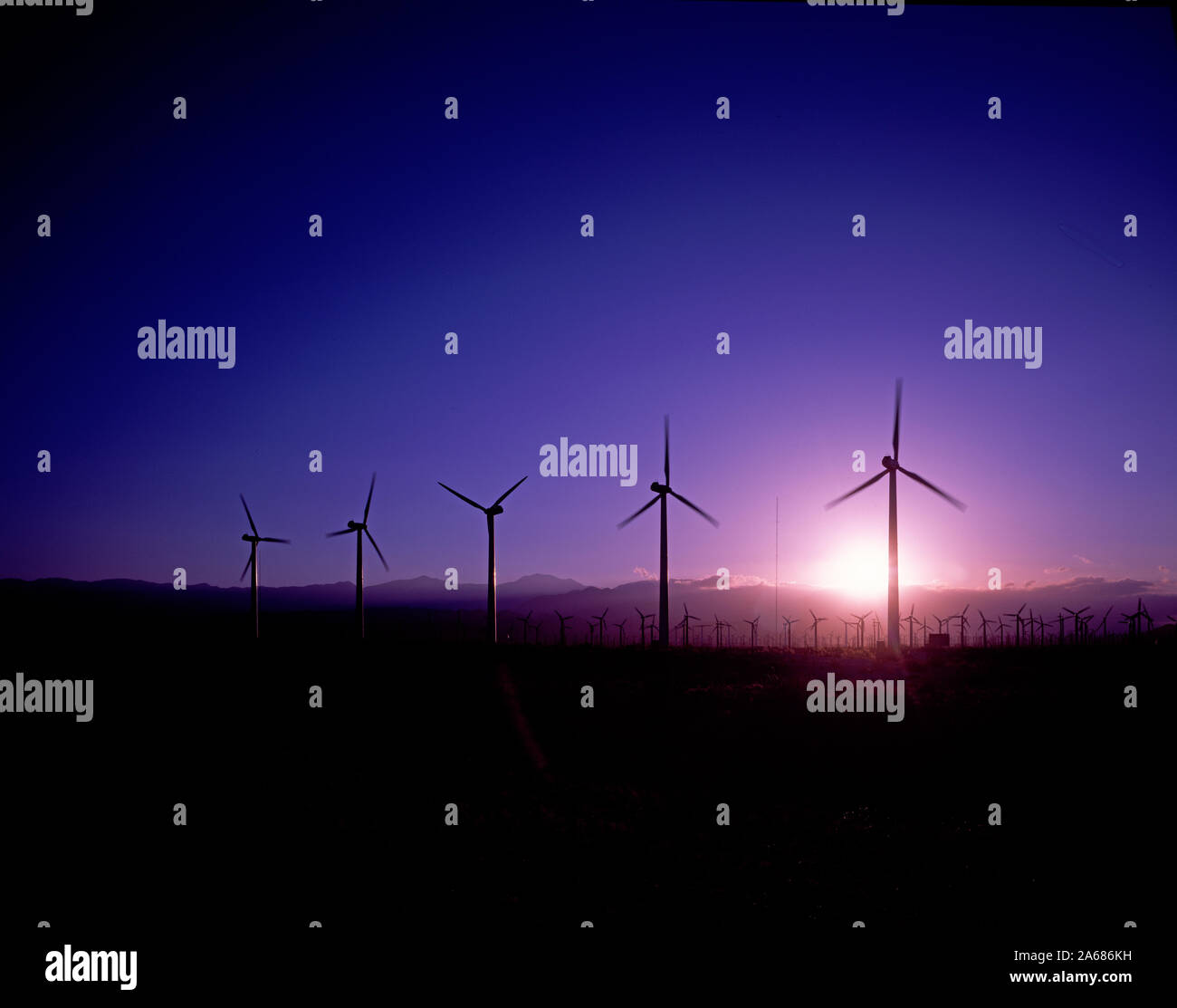 Wind turbines above San Gorgonio Pass, known as Banning Pass, in ...