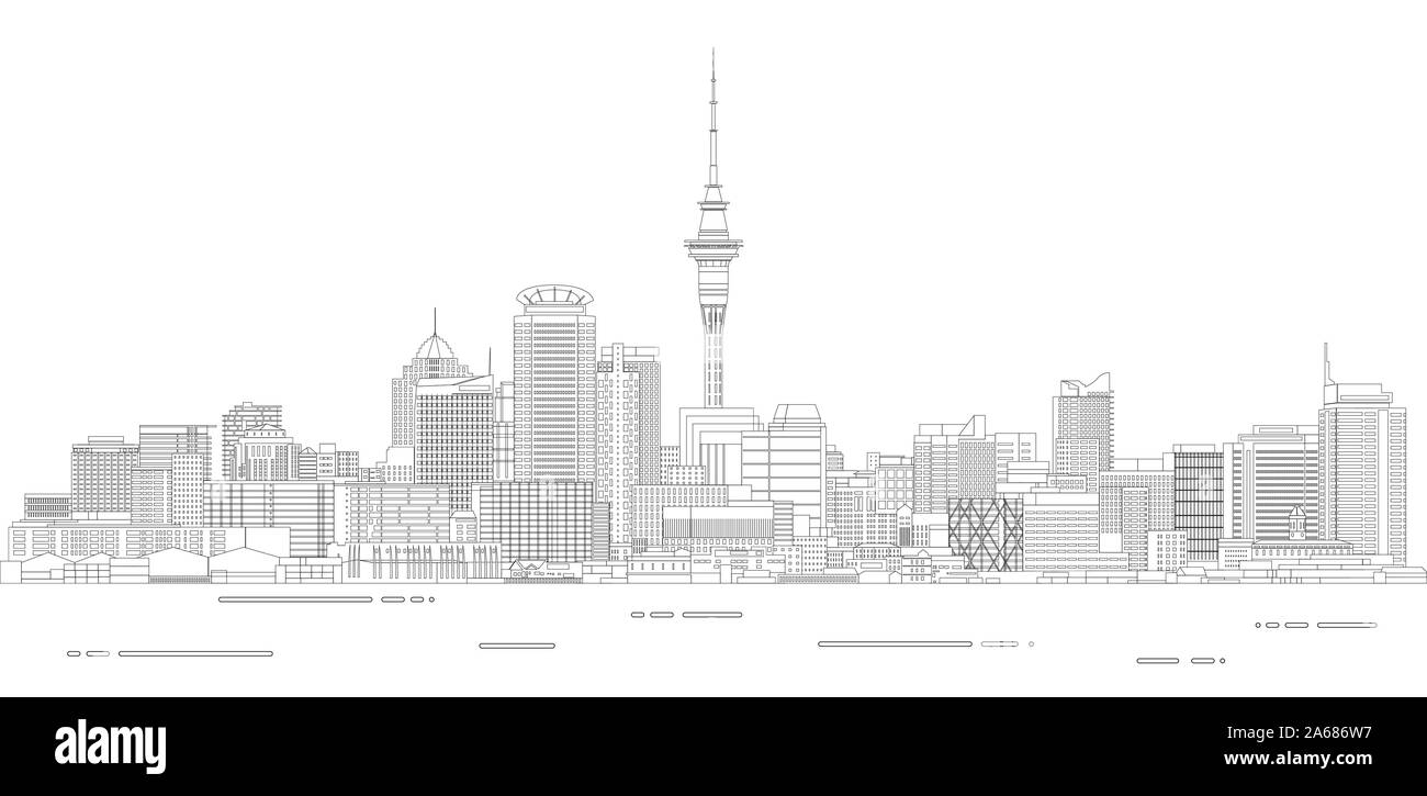 Auckland cityscape line art style detailed vector illustration Stock ...