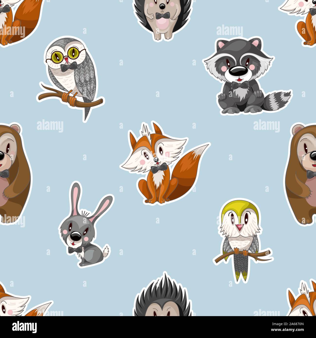 Seamless pattern with cute baby animals for kids. Bear, raccoon, rabbit ...