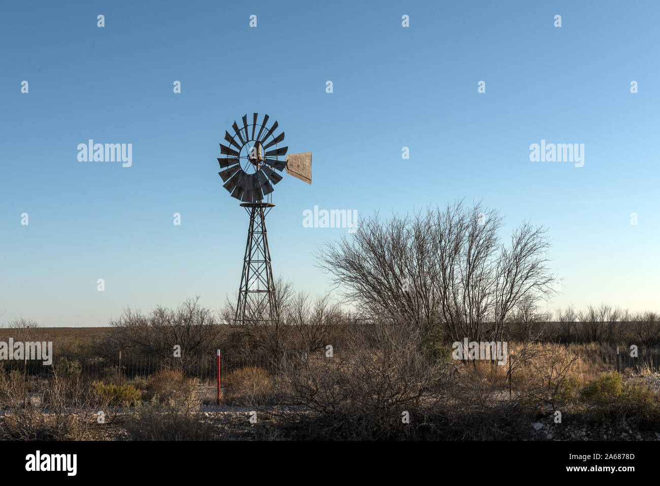 Windmill in dusty Terrell County in the Trans-Pecos region of southwest ...