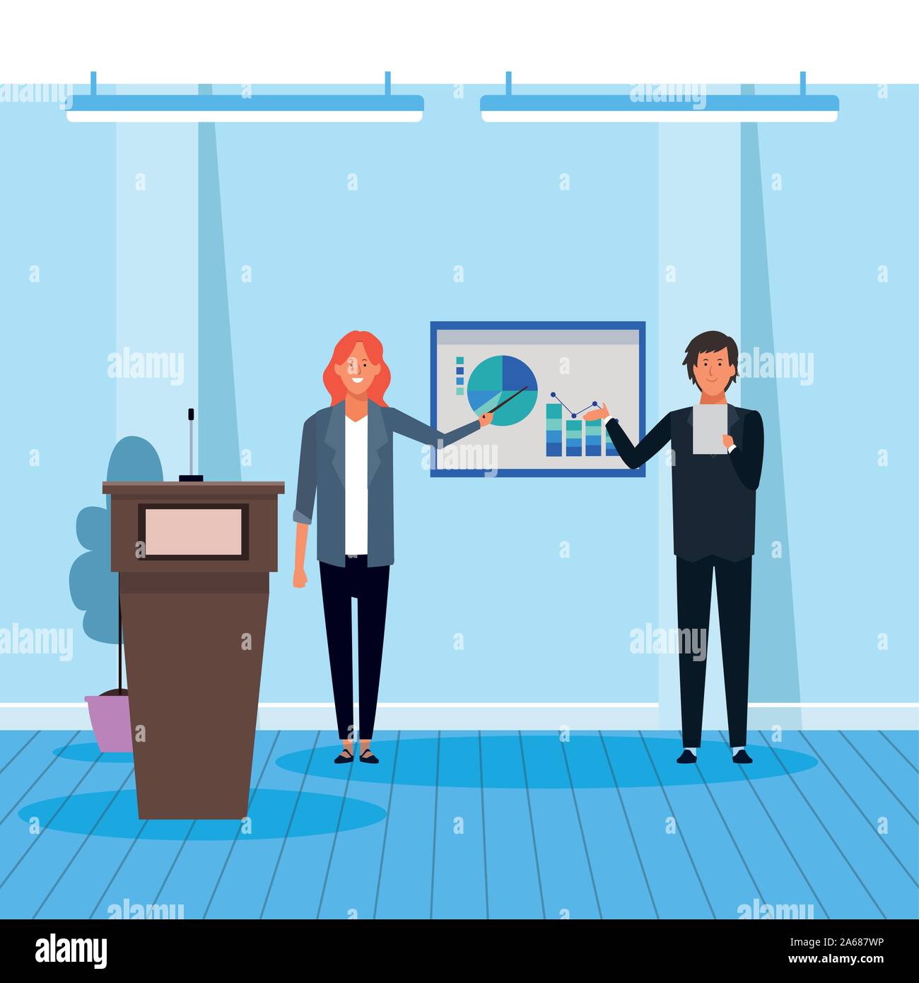 cartoon executive woman and man, colorful design Stock Vector Image ...