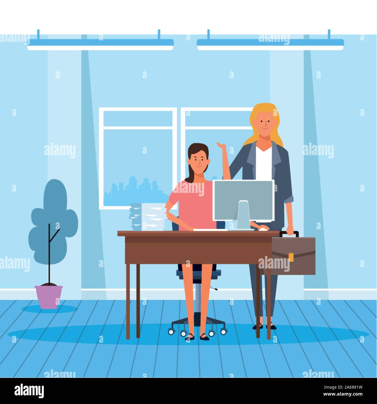 cartoon businesswomen working Stock Vector Image & Art - Alamy