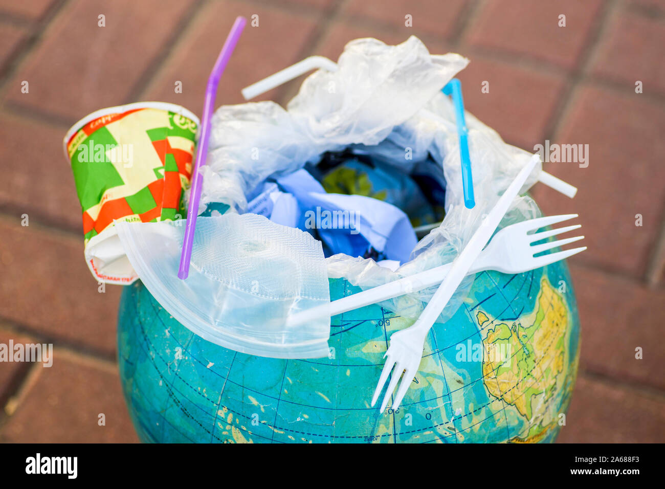 Globe filled with plastic trash. The concept of pollution by plastic ...