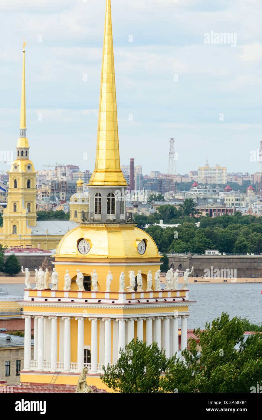 St. Petersburg, Russia, august 2019. Golden domes and spires over the ...