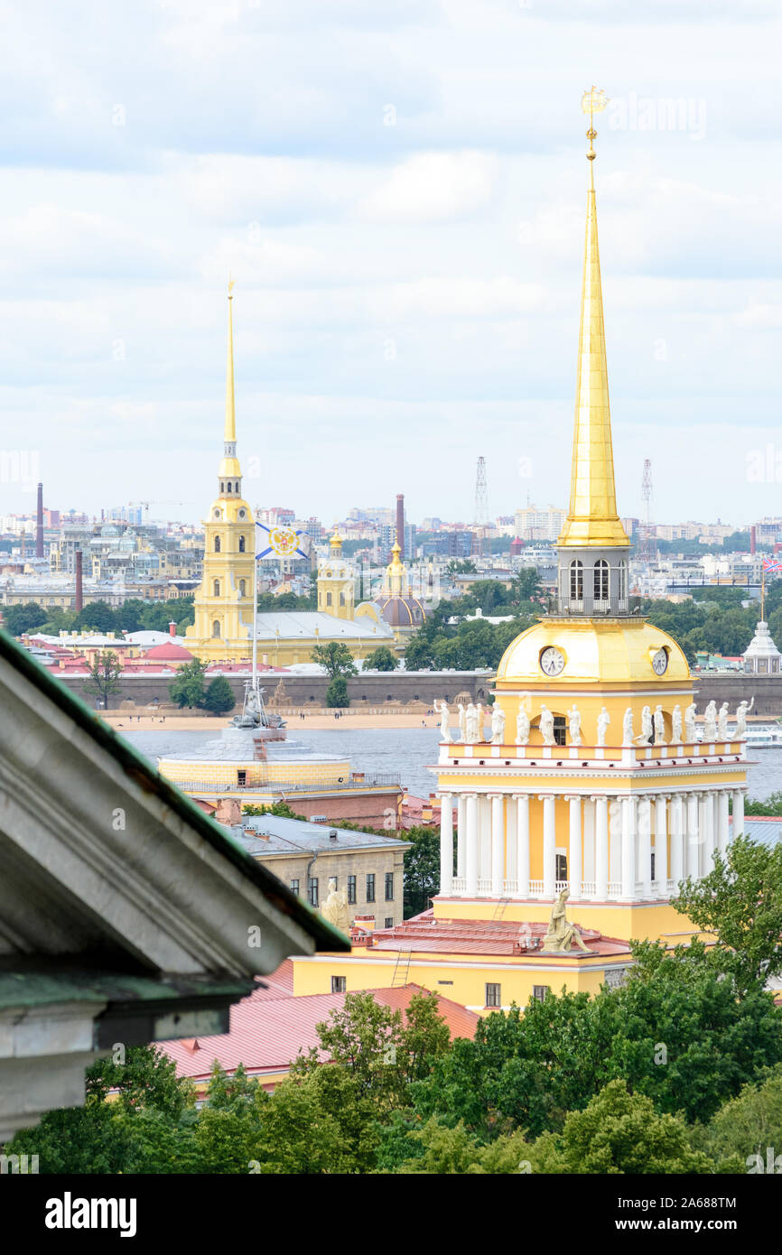 St. Petersburg, Russia, august 2019. Golden domes and spires over the ...