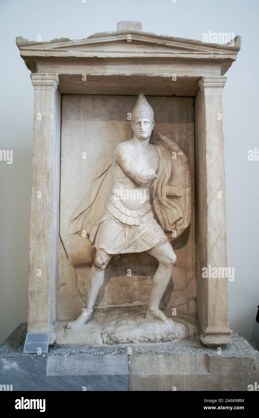 Marble funerary naiskos (small temple) of Aristonautes -.National ...