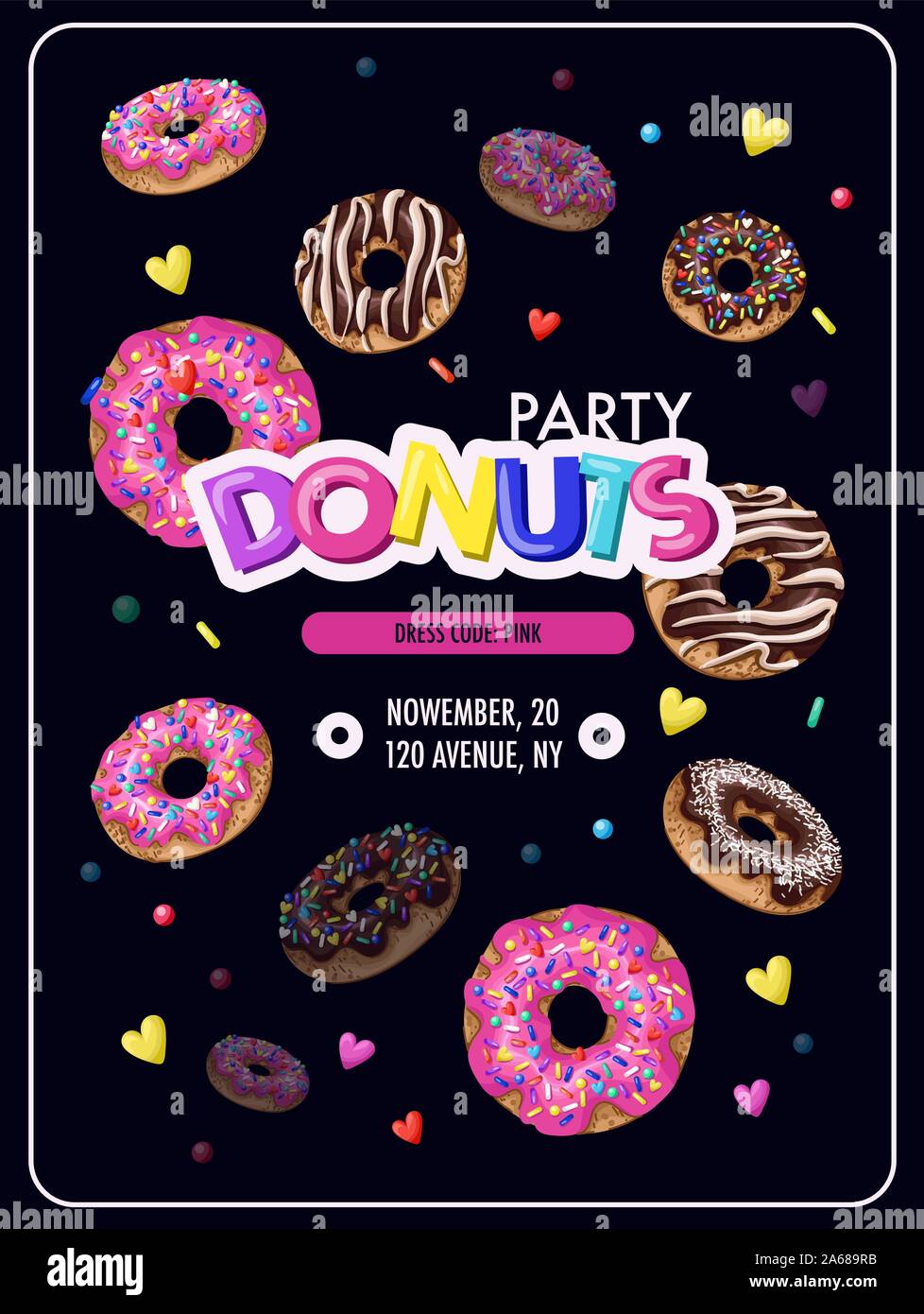 Invitation for donuts party, flyer. Vector Stock Vector Image & Art - Alamy