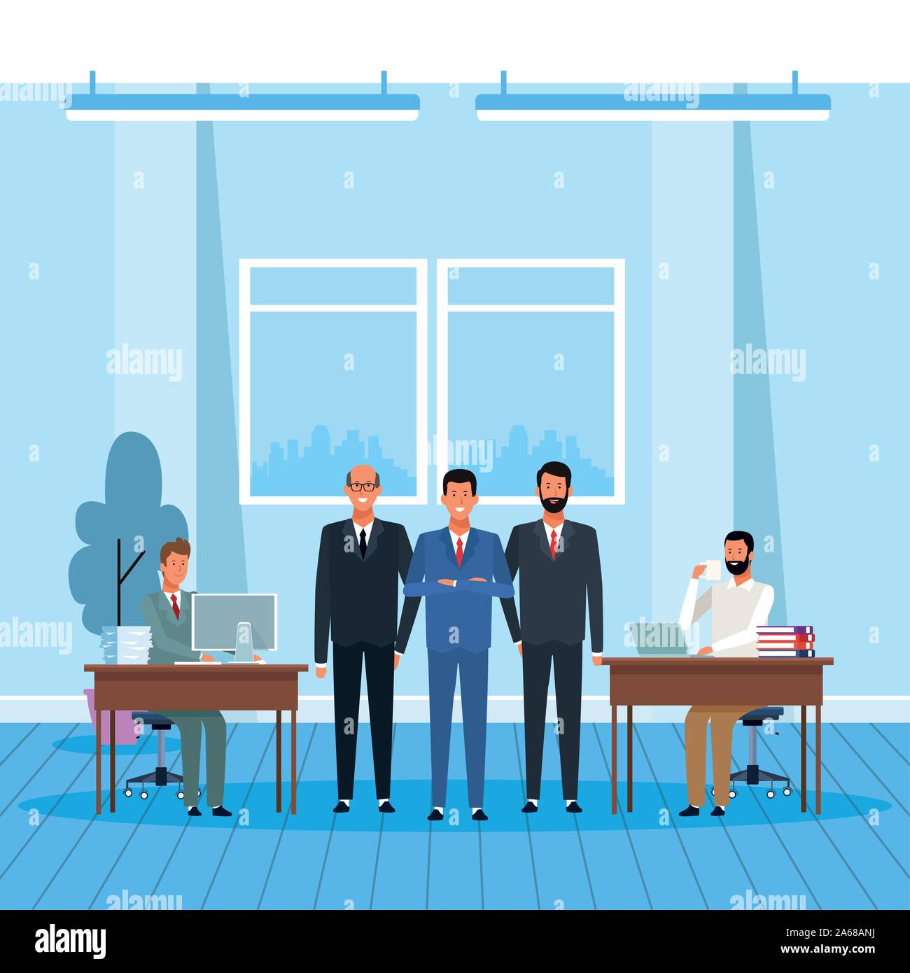 cartoon business people in the office, colorful design Stock Vector ...