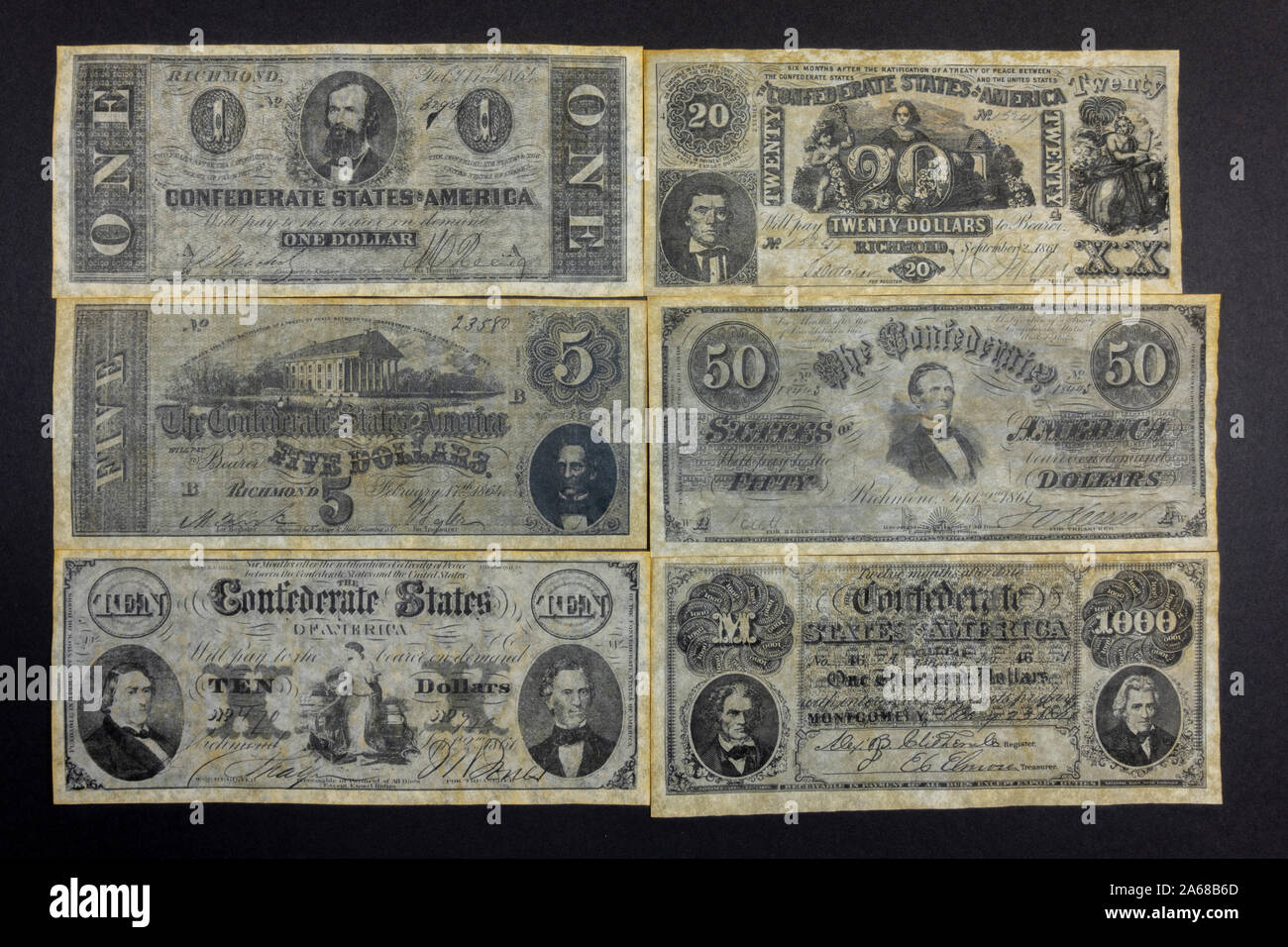 Confederate States Of America Currency 5 Dollar Bill, Confederate
