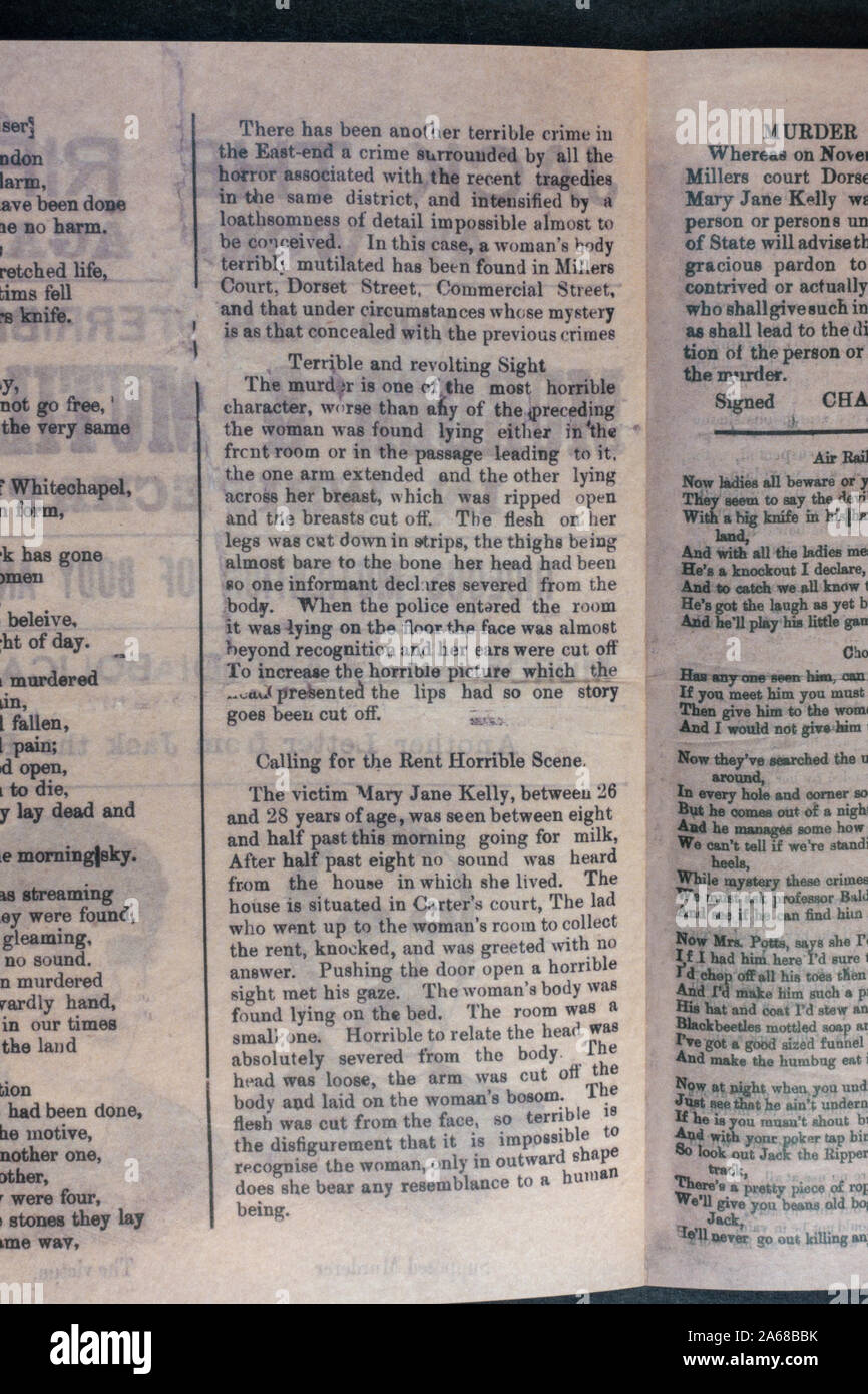 Replica memorabilia relating to Jack The Ripper: Inside view of ...