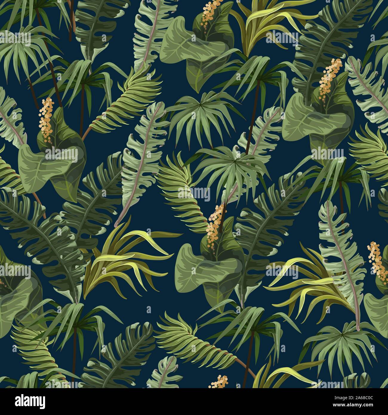 Seamless pattern with jungle trees and flowers. Vector Stock Vector ...