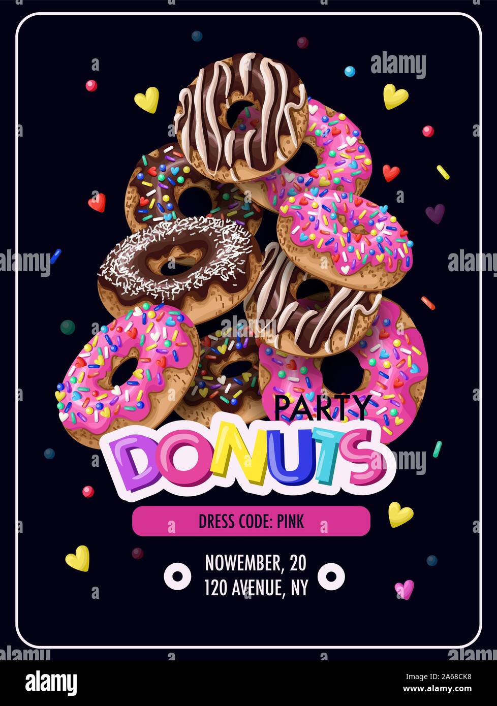 Invitation for donuts party, flyer. Vector Stock Vector Image & Art - Alamy