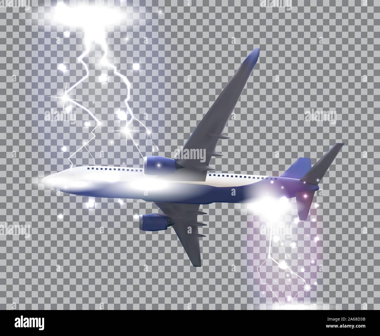 Naturalistic airliner flies on a transparent background. Side view from ...