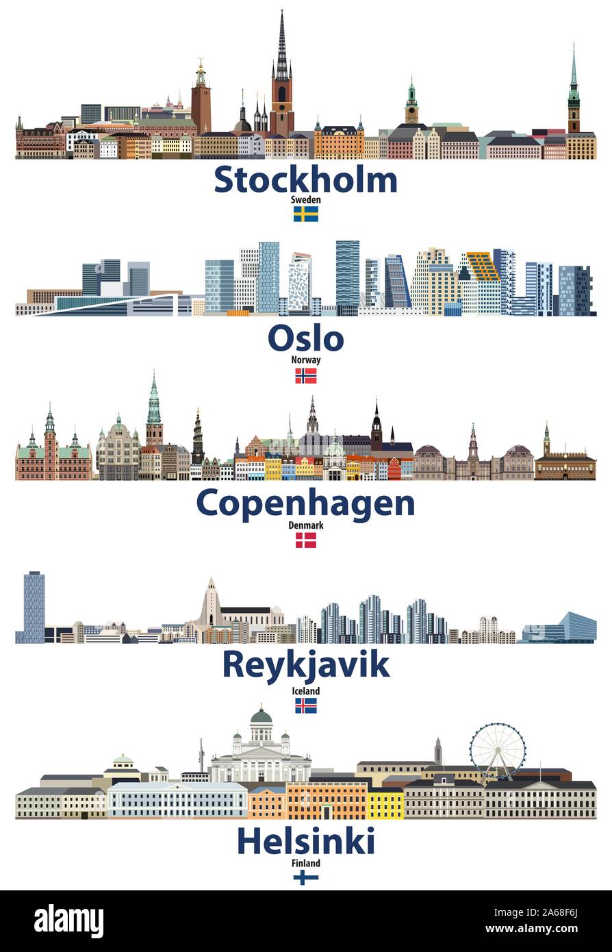 vector illustration of Stockholm, Oslo, Copenhagen, Reykjavik and ...