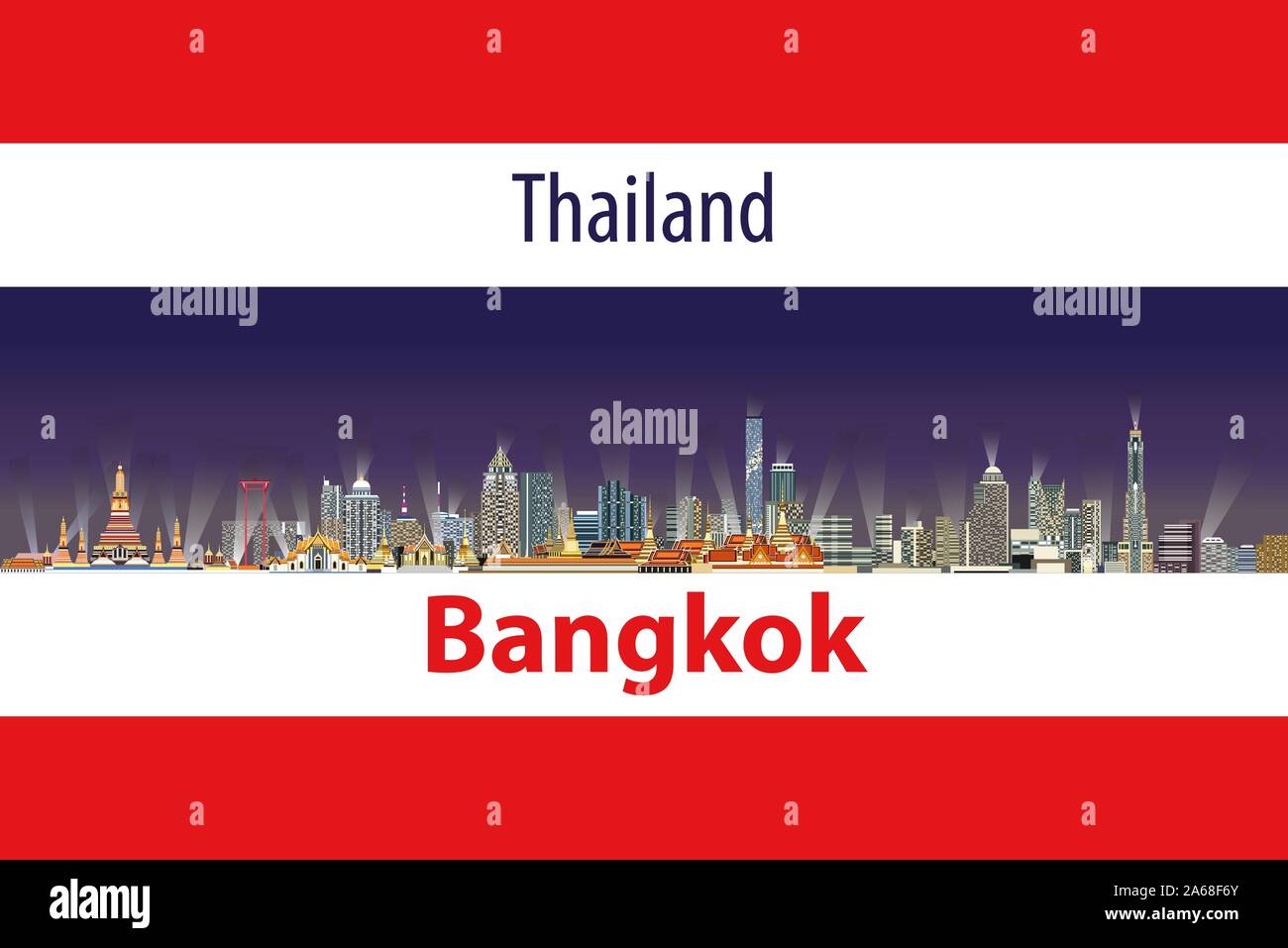 Vector illustration of Bangkok city skyline with flag of Thailand on ...