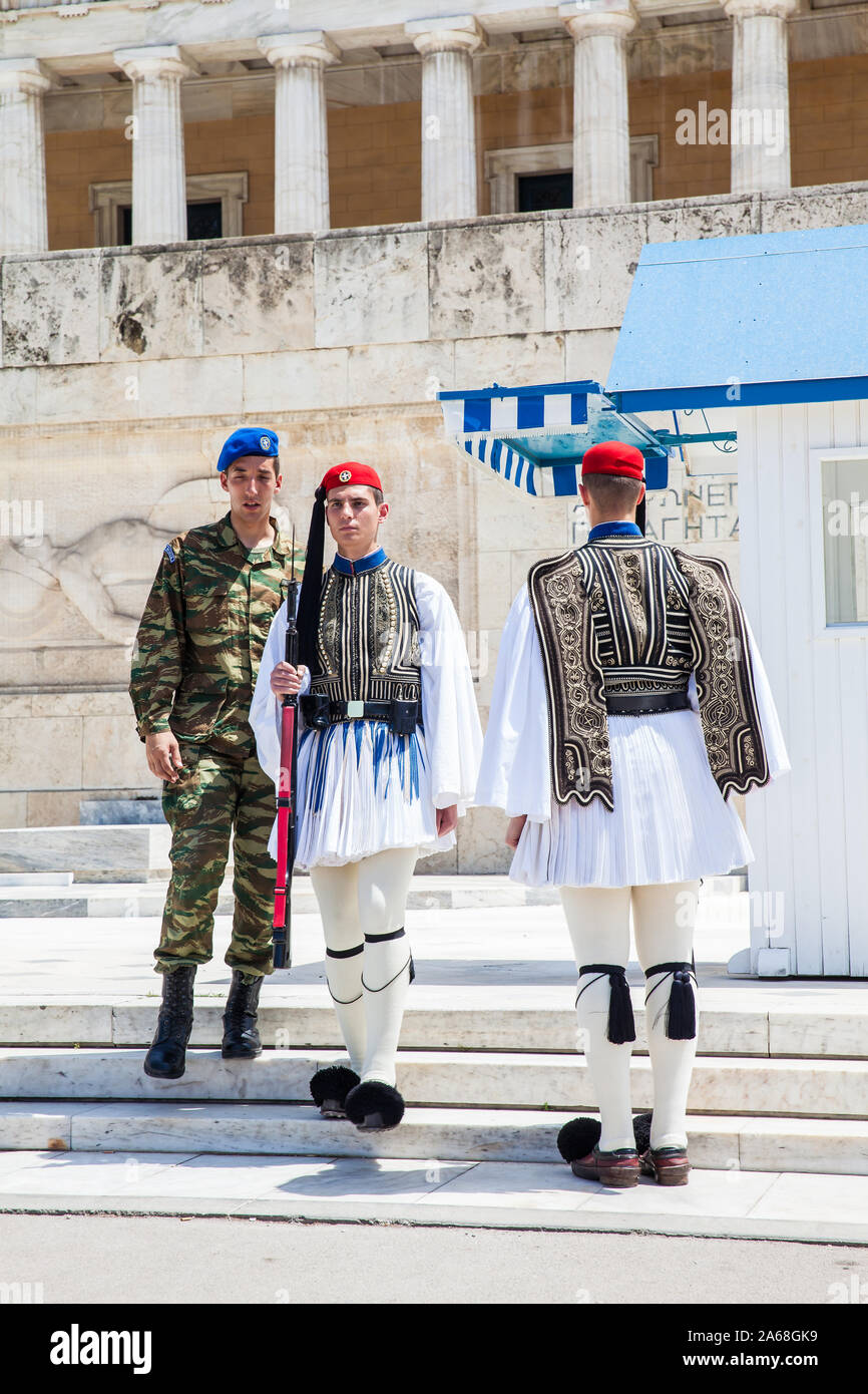 ATHENS, GREECE - MAY, 2018: Presidential Guard soldiers in front of the ...